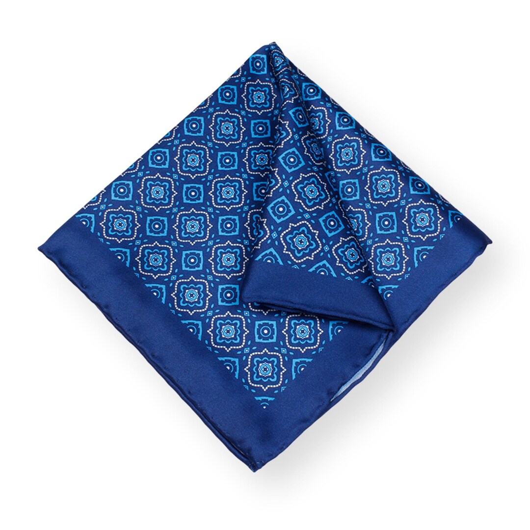 Men's Blue Pocket Square, Floral Printed, Wedding Pocket Square, Groom ...