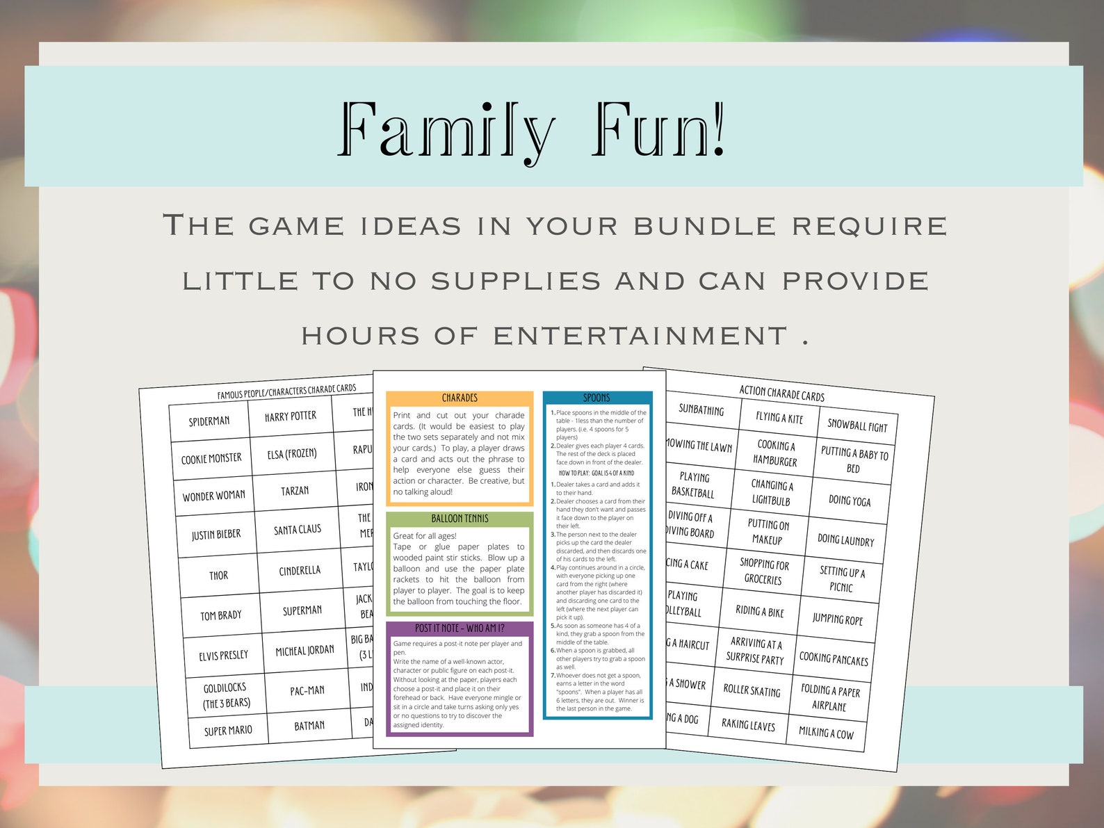 Family Games Game Night Bundle Family Game Night Conversation Starters ...