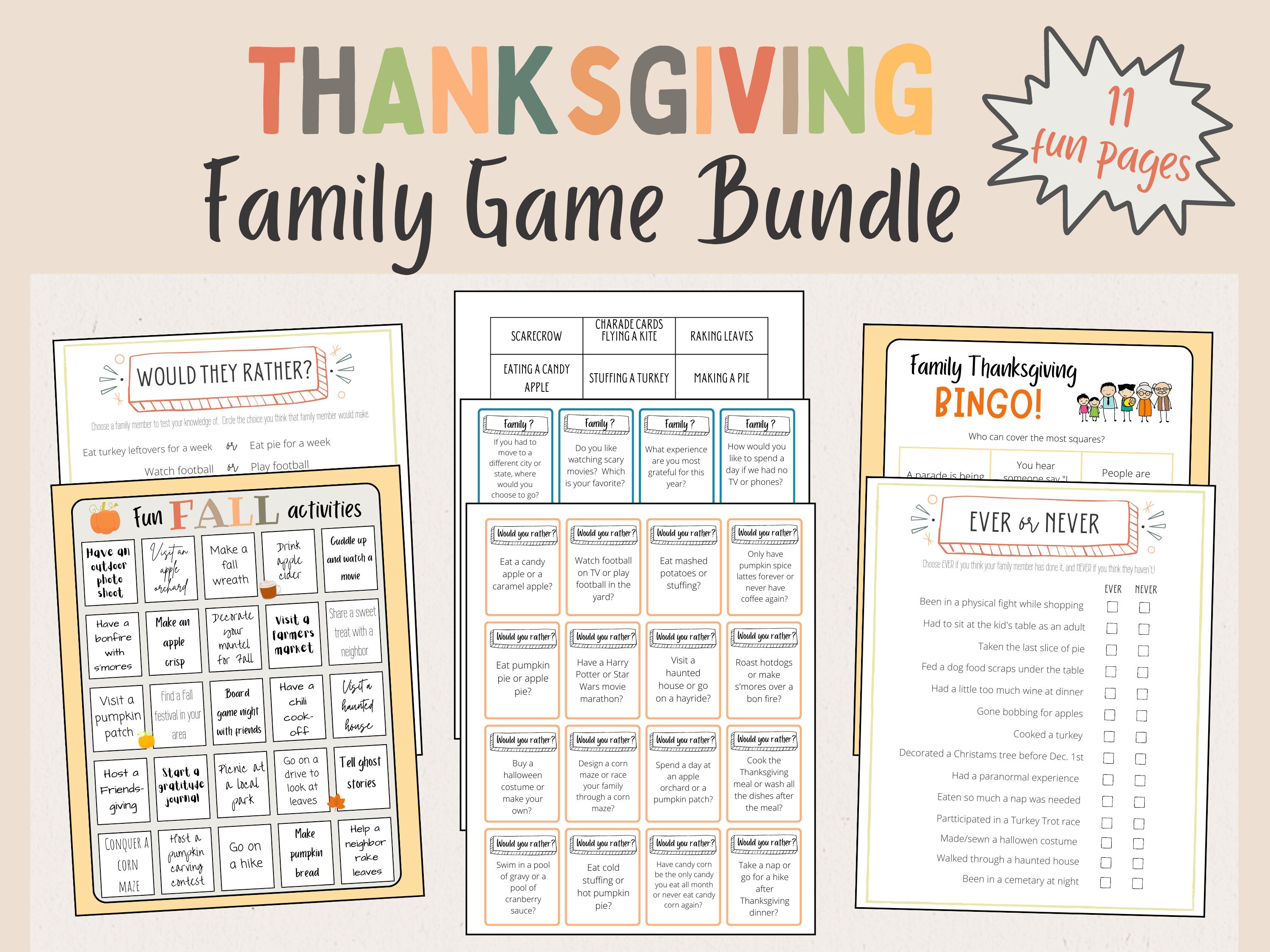 Thanksgiving Family Game Bundle | Family Game Night | Conversation ...