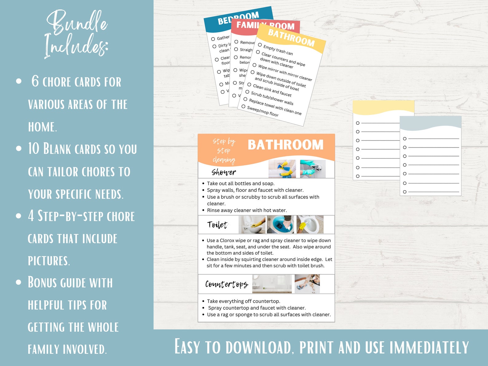 Printable Chore Cards Bundle | Digital Download | Make Cleaning Easy ...