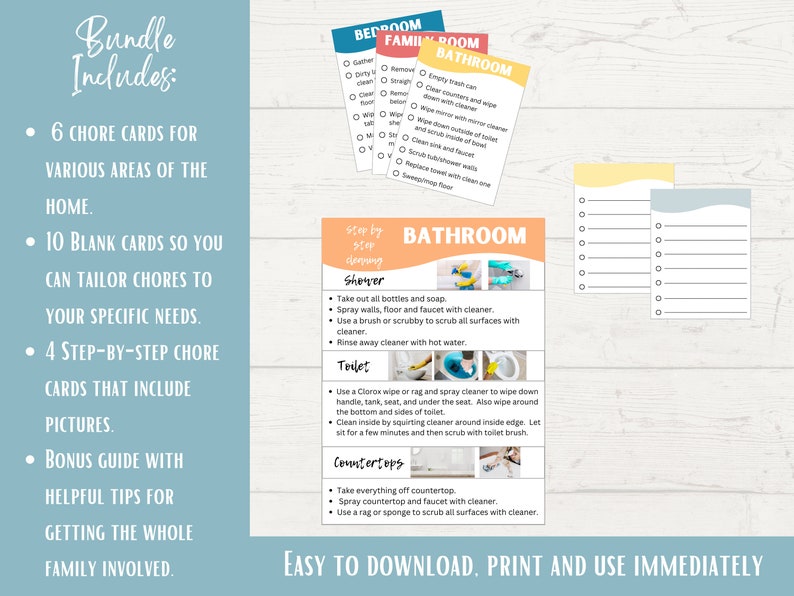 Printable Chore Cards Bundle | Digital Download | Make Cleaning Easy ...