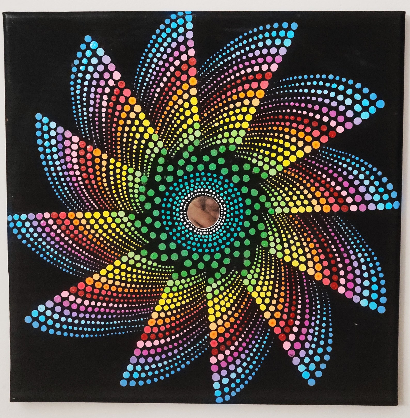 Hand Painted 3D Dot Mandala Painting on Square 12x12 Inch/30.48cm Black ...