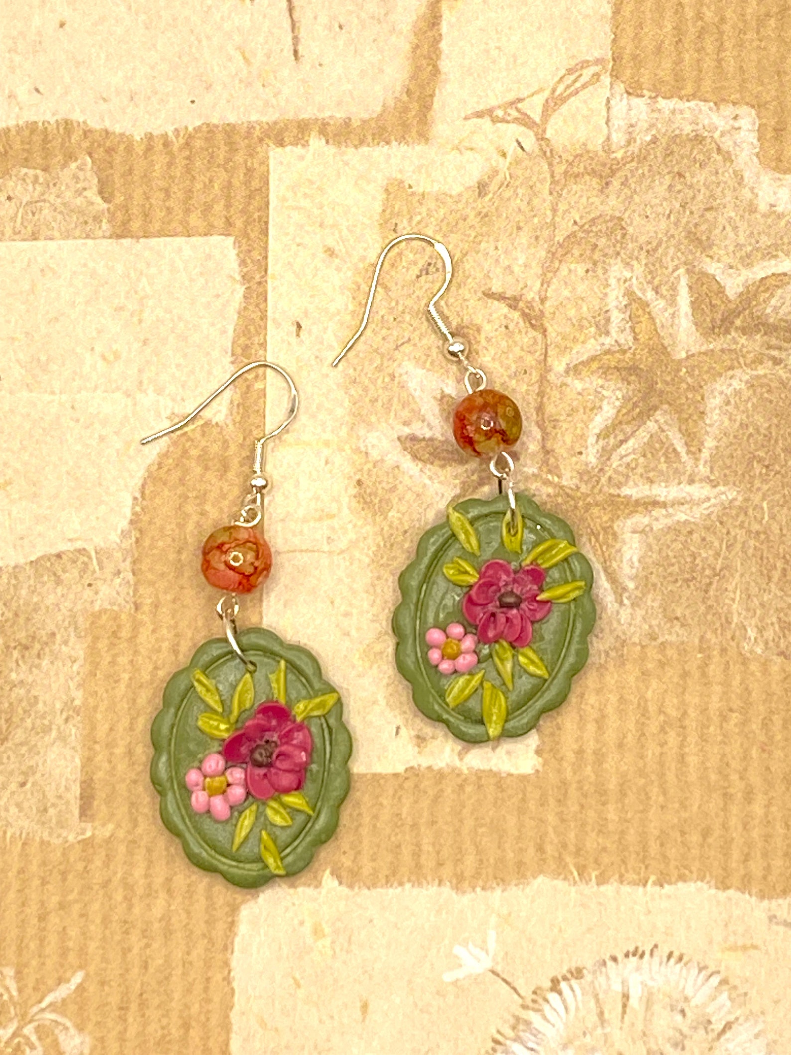Handmade Polymer Clay Cameo Floral Inspired Drop Earrings With Glass ...