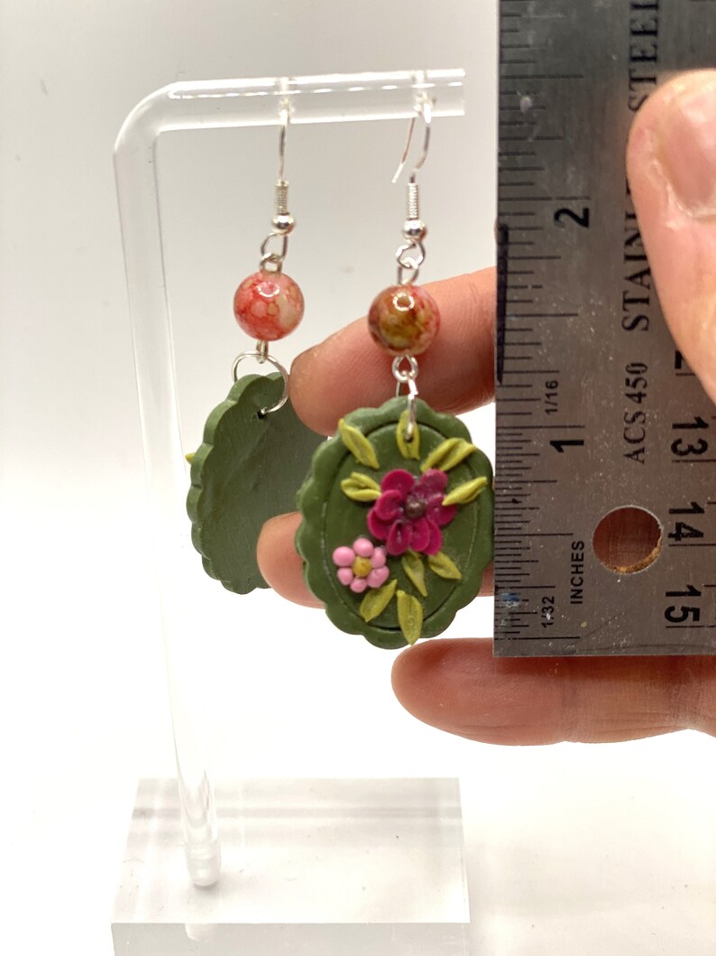 Handmade Polymer Clay Cameo Floral Inspired Drop Earrings With Glass ...