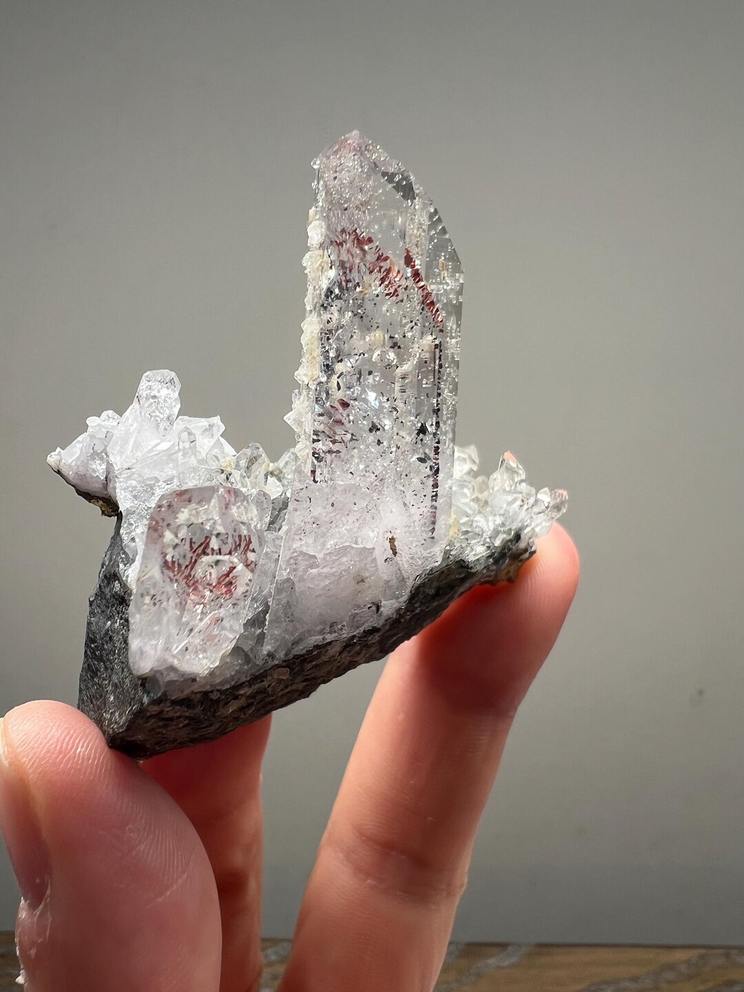 Rare Brandberg Quartz Cluster With Red Hematite and Dao Master Crystal ...