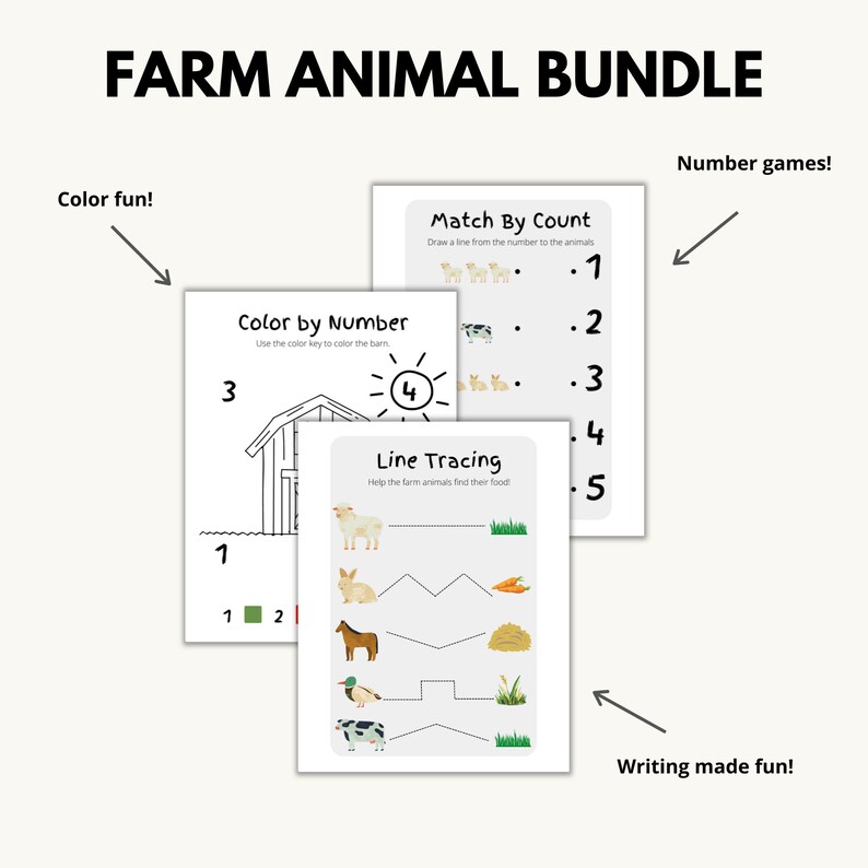Preschool + Kindergarten Farm Animal Bundle, Activity Worksheets ...