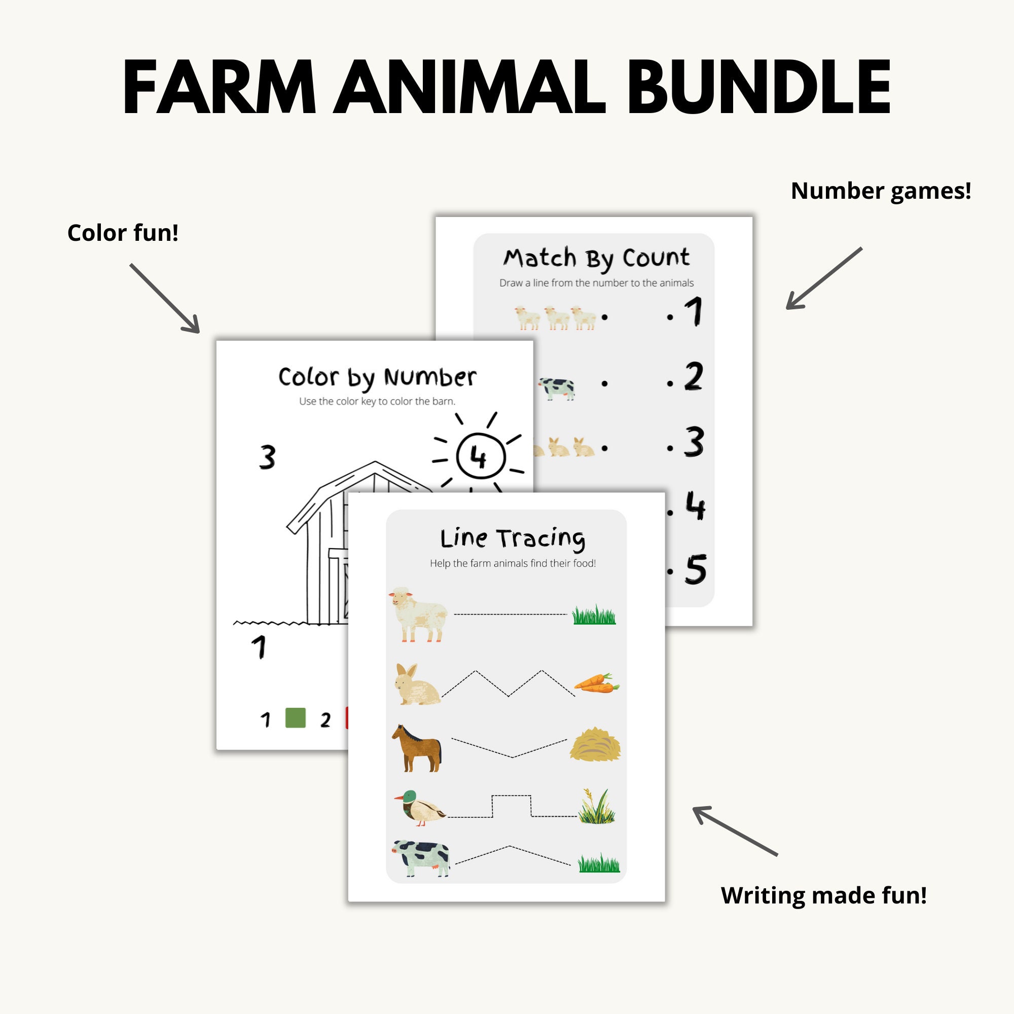 Preschool + Kindergarten Farm Animal Bundle, Activity Worksheets ...
