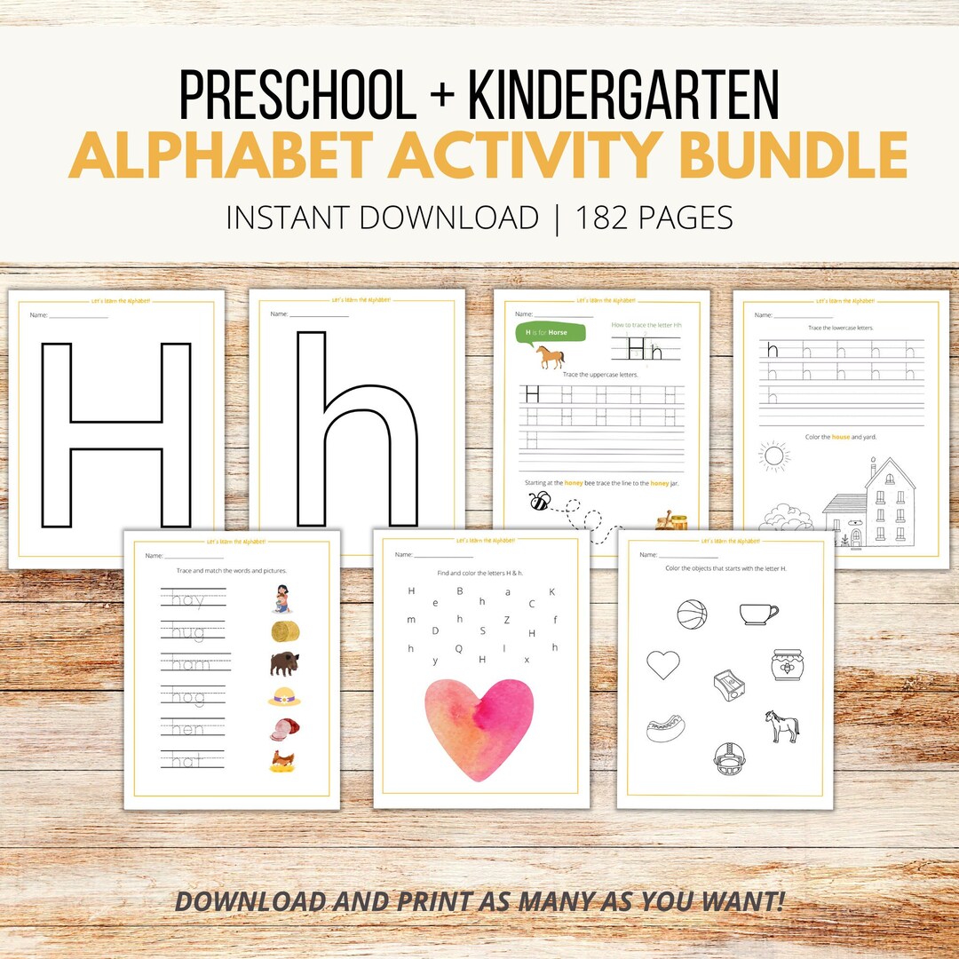 Preschool + Kindergarten Alphabet Bundle, Activity Worksheets, Coloring ...