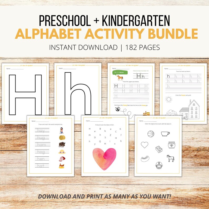 Preschool + Kindergarten Alphabet Bundle, Activity Worksheets, Coloring ...