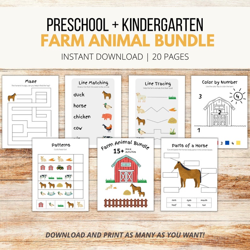 Preschool + Kindergarten Farm Animal Bundle, Activity Worksheets ...