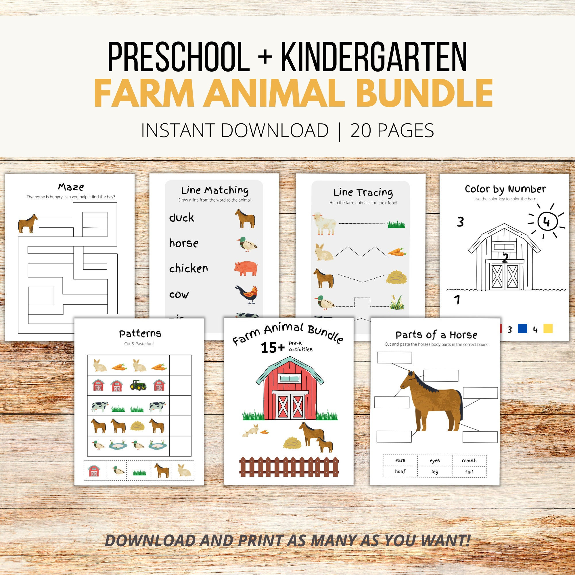 Preschool + Kindergarten Farm Animal Bundle, Activity Worksheets ...