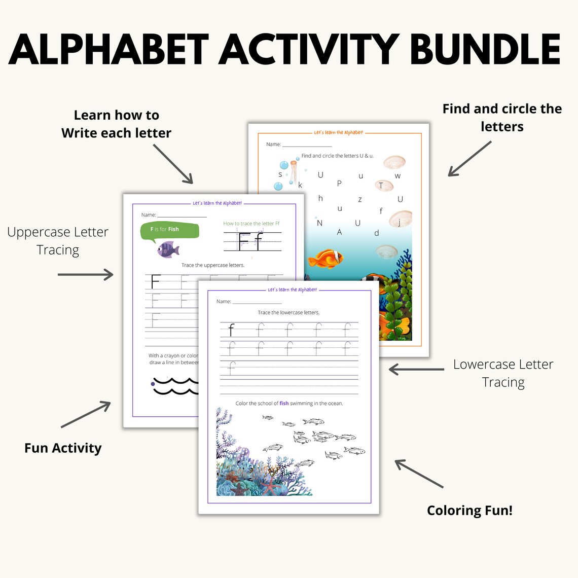 Preschool + Kindergarten Alphabet Bundle, Activity Worksheets, Coloring ...