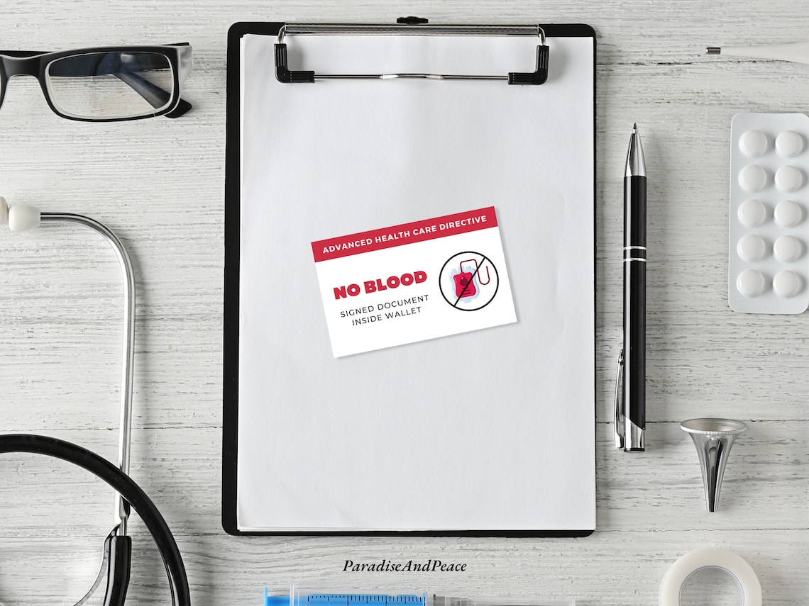 No Blood Medical ID Card – Sheet of 4 | JW Jehovah Witness No ...