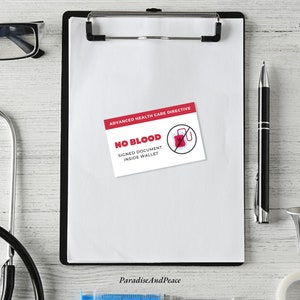 No Blood Medical ID Card – Sheet of 4 | JW Jehovah Witness No ...