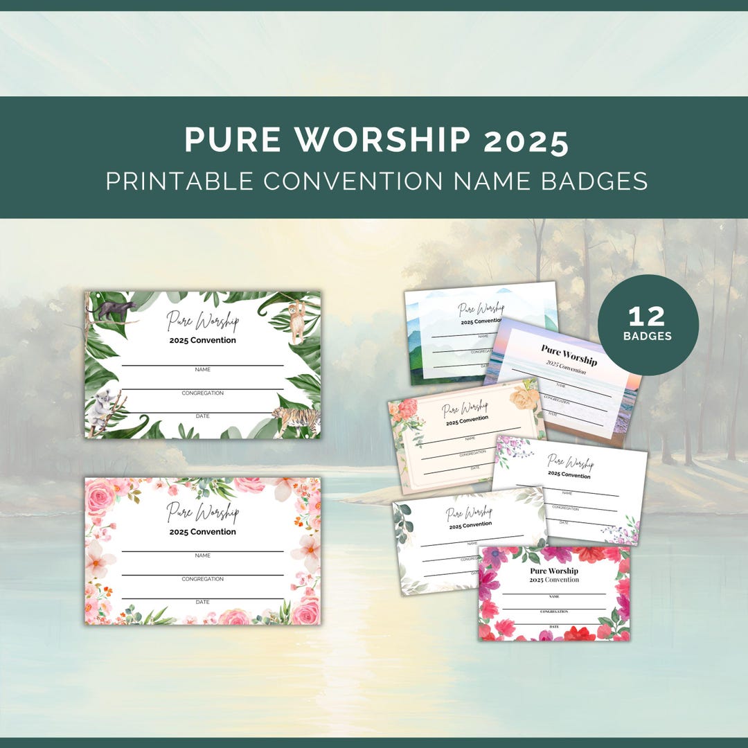 Pure Worship 2025 Printable Name Badges | Pack of 12 Unique Designs for ...