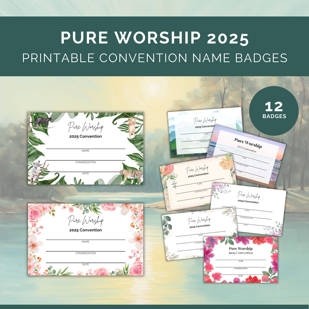 Pure Worship 2025 Printable Name Badges | Pack of 12 Unique Designs for ...