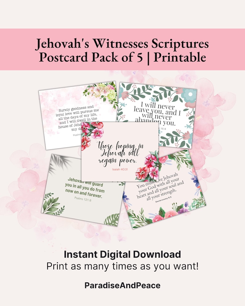 Jehovah's Witness Scripture Postcard Pack of 5 | Digital Printable ...