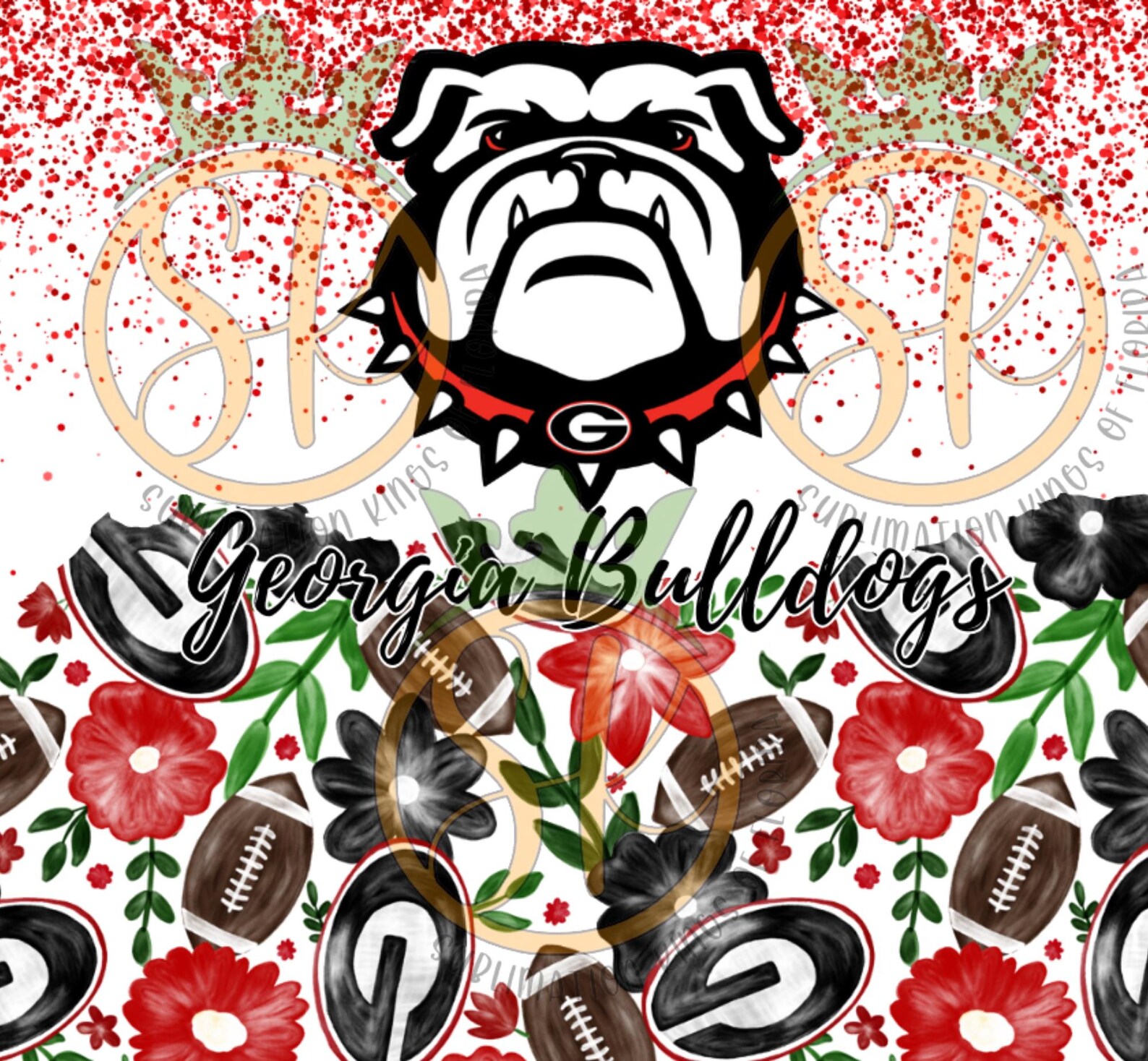College Football- Bulldogs Floral Glitter | Red and Black | Georgia ...