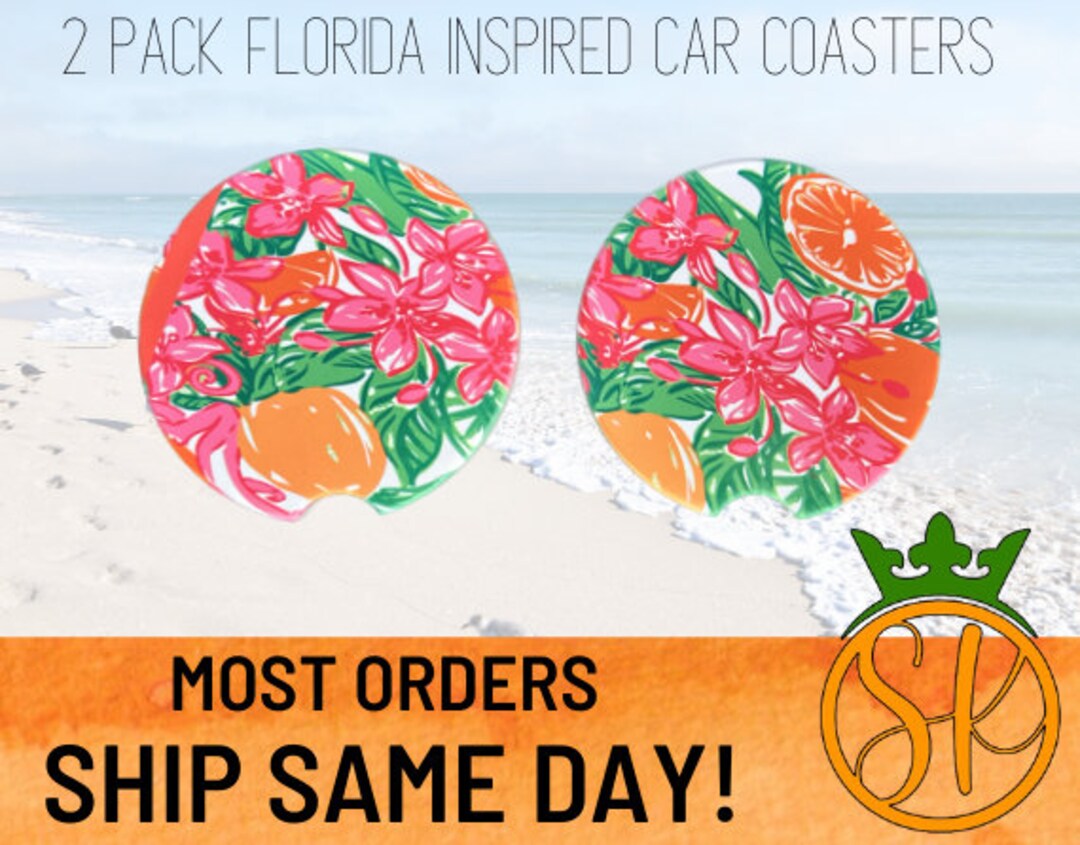 2 Pack Florida Inspired Car Coasters | Sublimation Coasters | Florida ...
