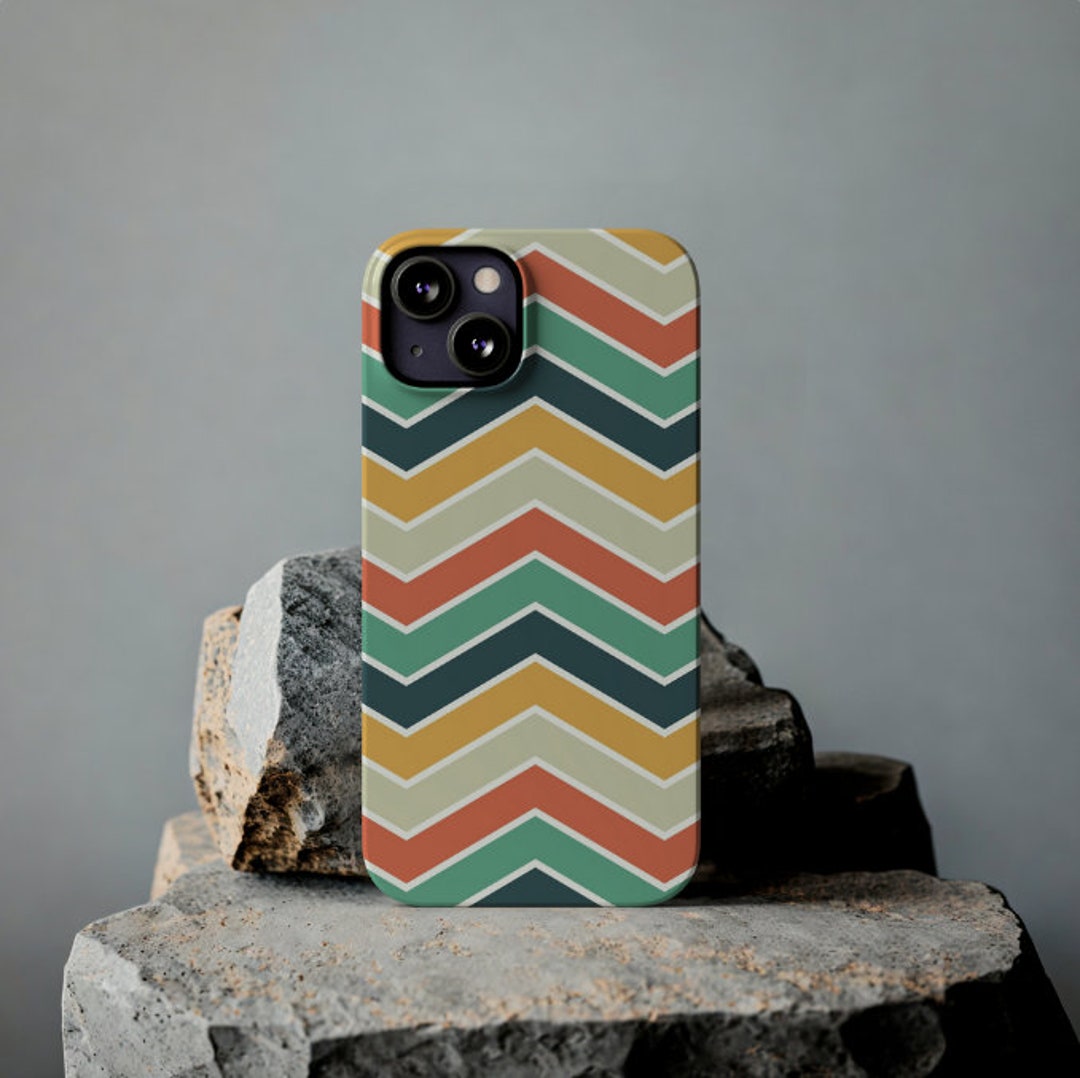 Retro Groovy Chevron Stripes Cell Phone Case, Vintage 80s Aesthetic ...