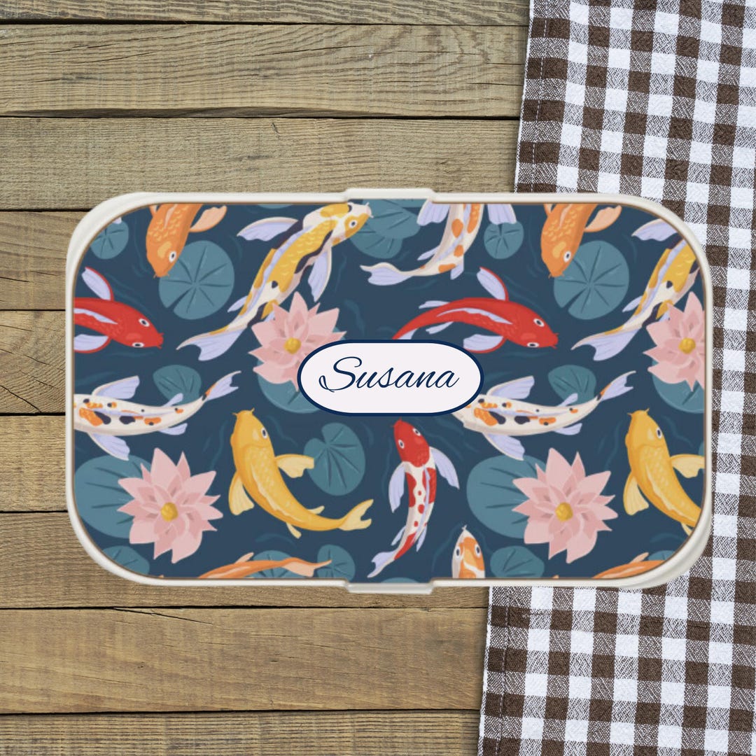 Koi Pond Personalized Bento Lunch Box, Custom Japanese Snack Box With ...