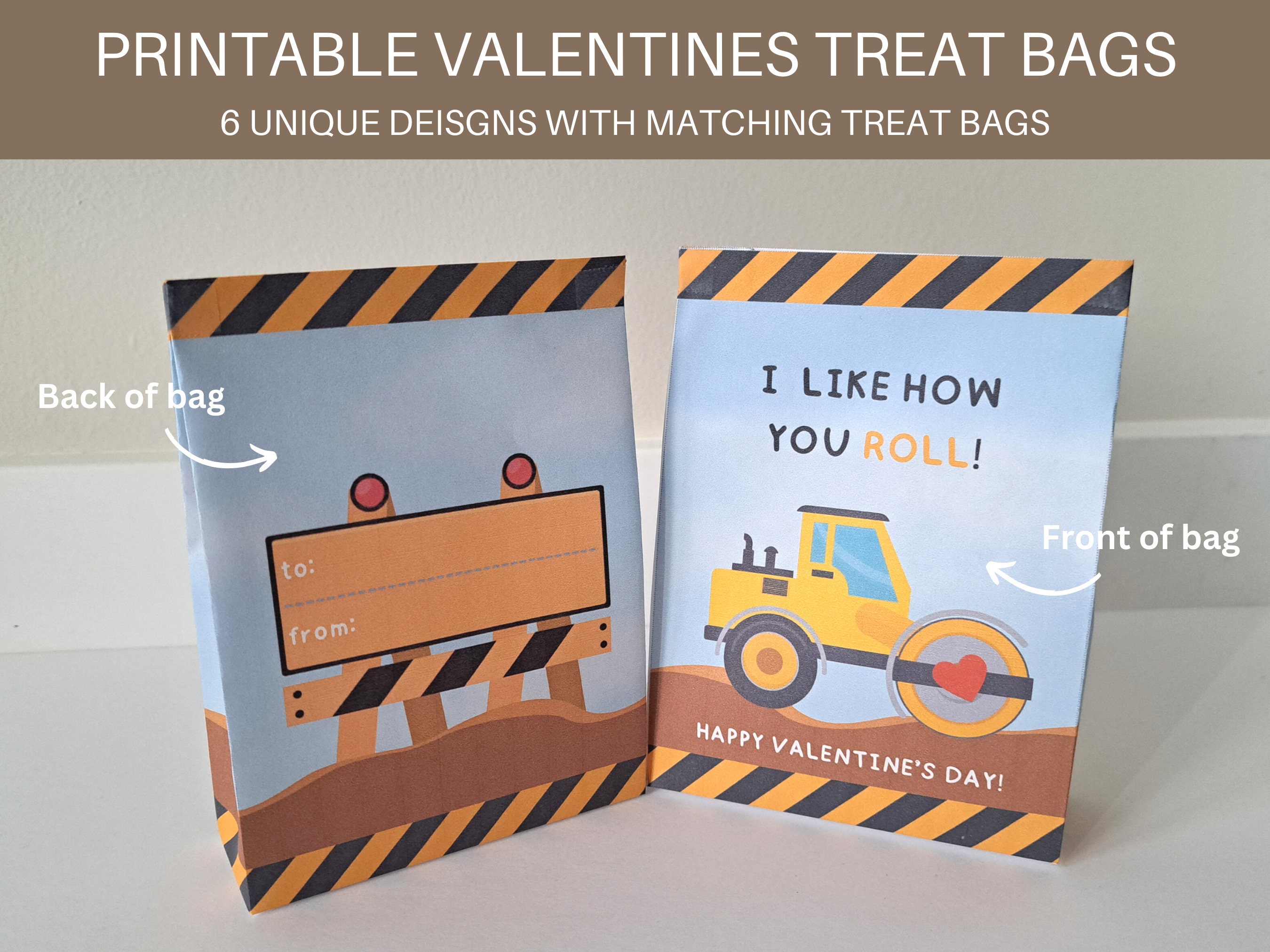 6 Cute Printable Construction Theme Valentine Cards for Kids Classroom ...