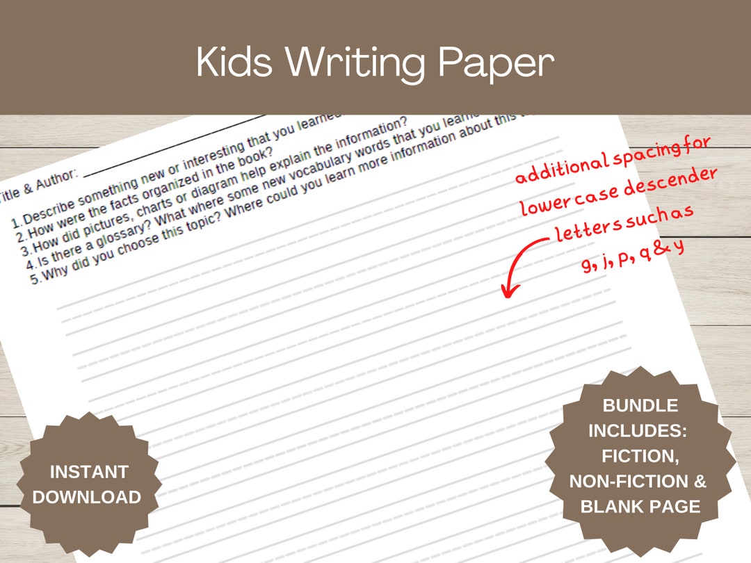 Kids Writing Paper. Printing Practice. Wide Lined Paper. Printable ...
