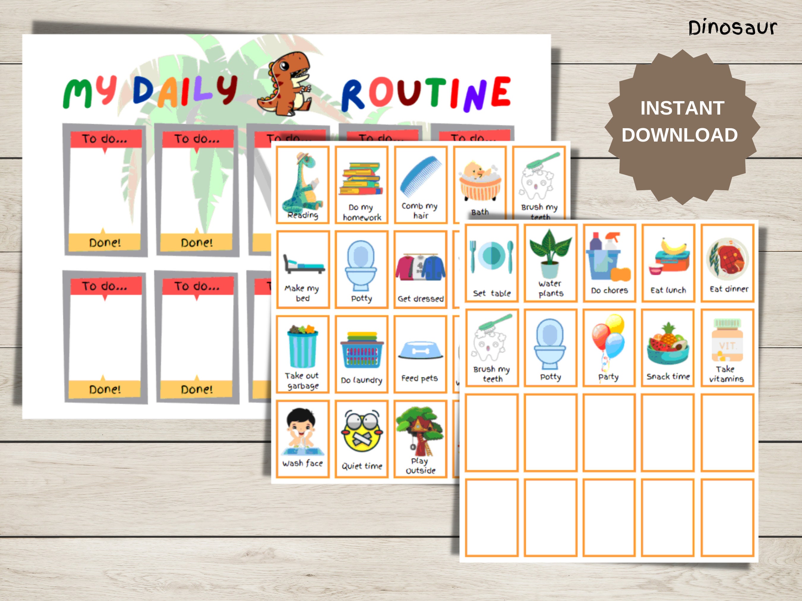 Afdrukbare Dinosaur Kids dagelijkse routinegrafiek, dagelijkse planner ...