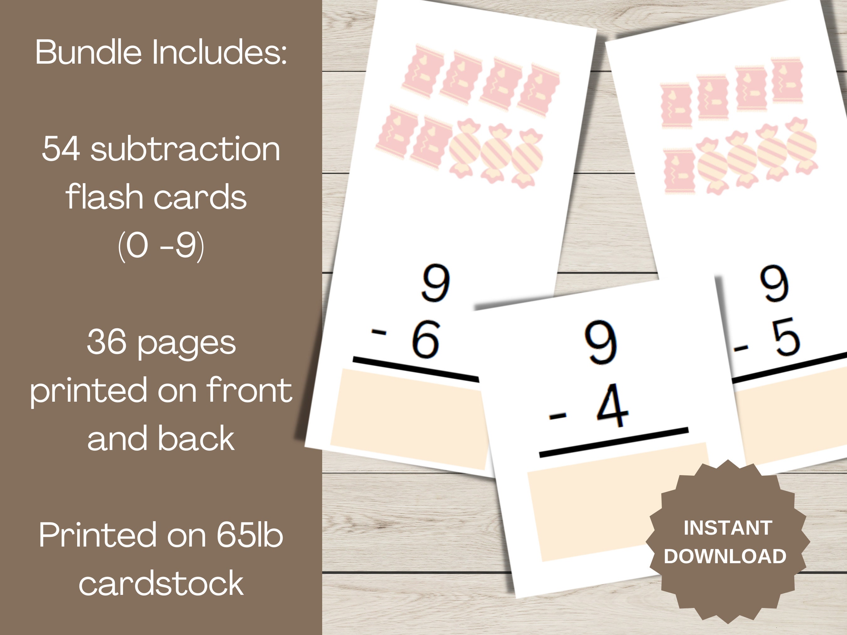 Subtraction Math Printable Flash Cards for Early Education - Etsy