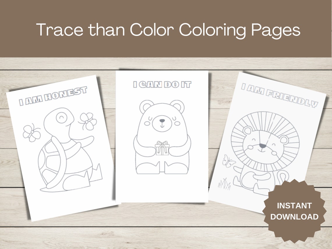 Kids Animal Coloring Pages: Trace and Color, Positive Affirmations ...