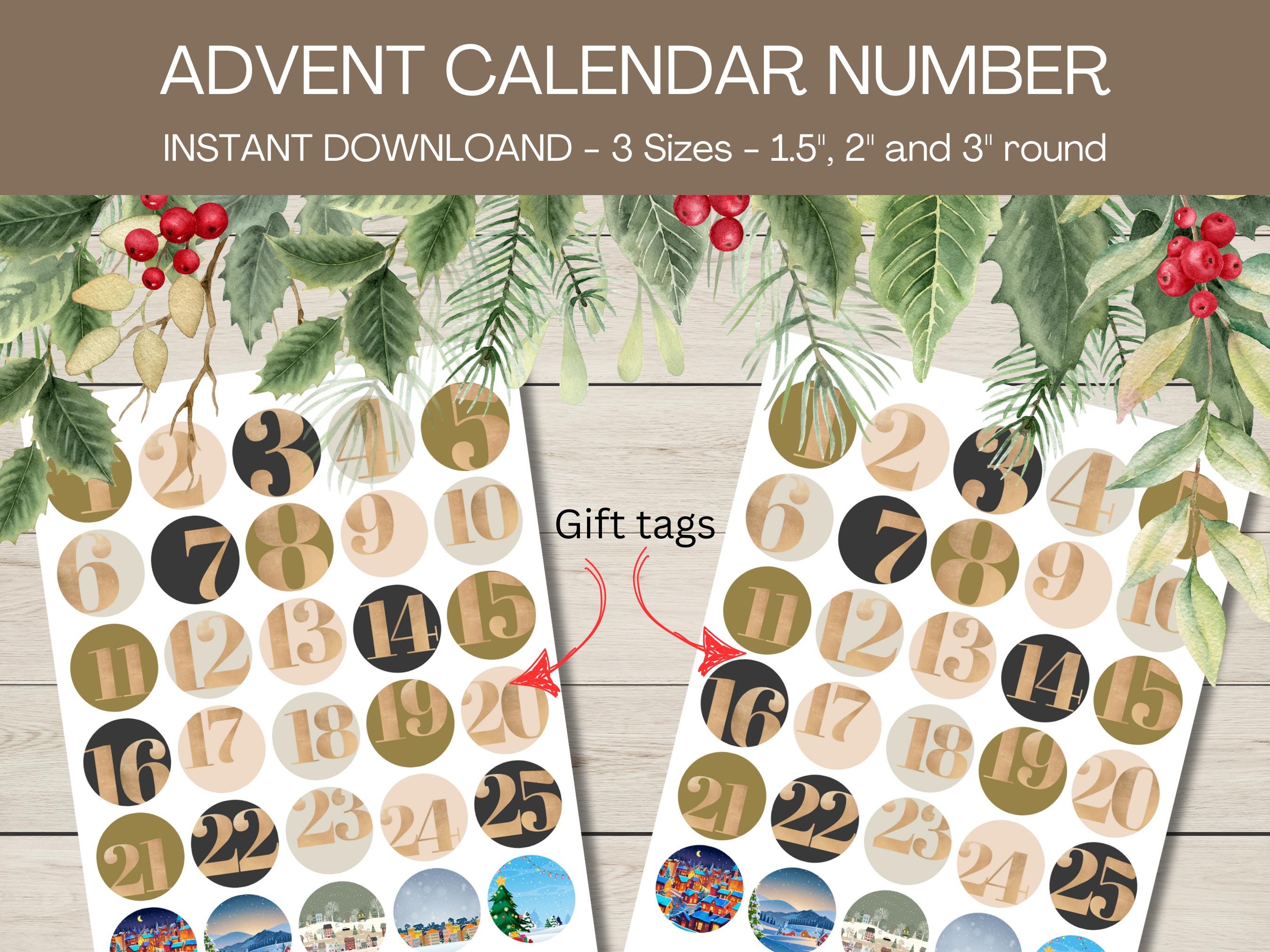 Printable Advent Calendar Stickers 1 to 25 Days Christmas Countdown ...