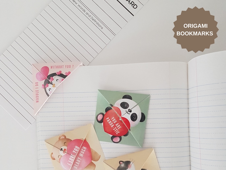Printable Valentines Origami Bookmarks: Animal Classroom Gifts (digital ...