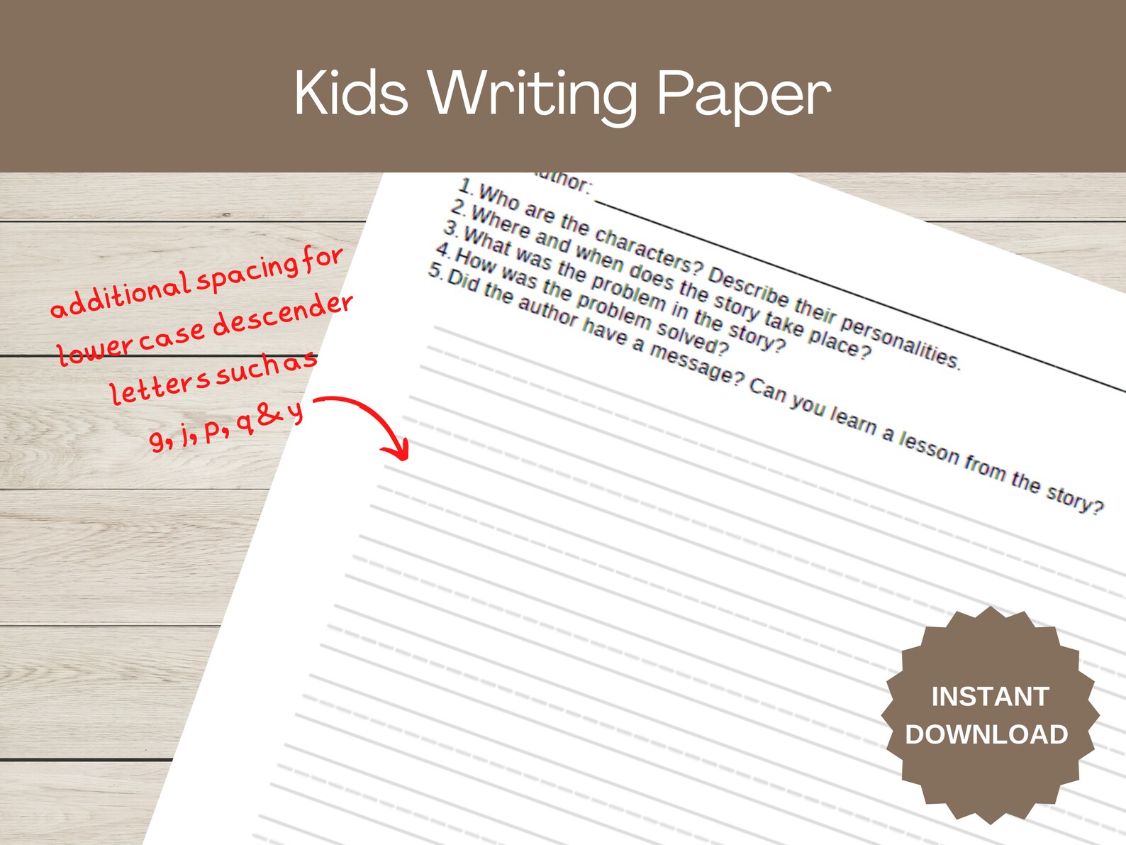 Kids Writing Paper. Printing Practice. Wide Lined Paper. Printable ...