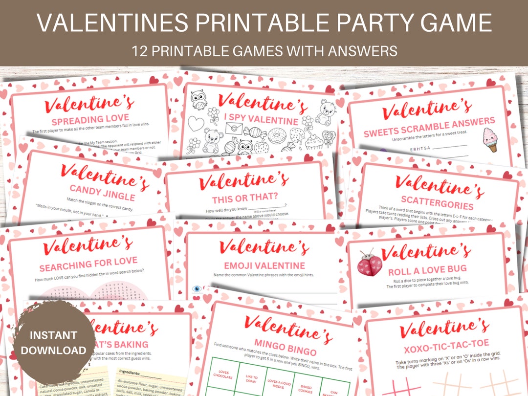 12 Valentine Theme Printable Games for All Ages. Valentine Theme Games ...