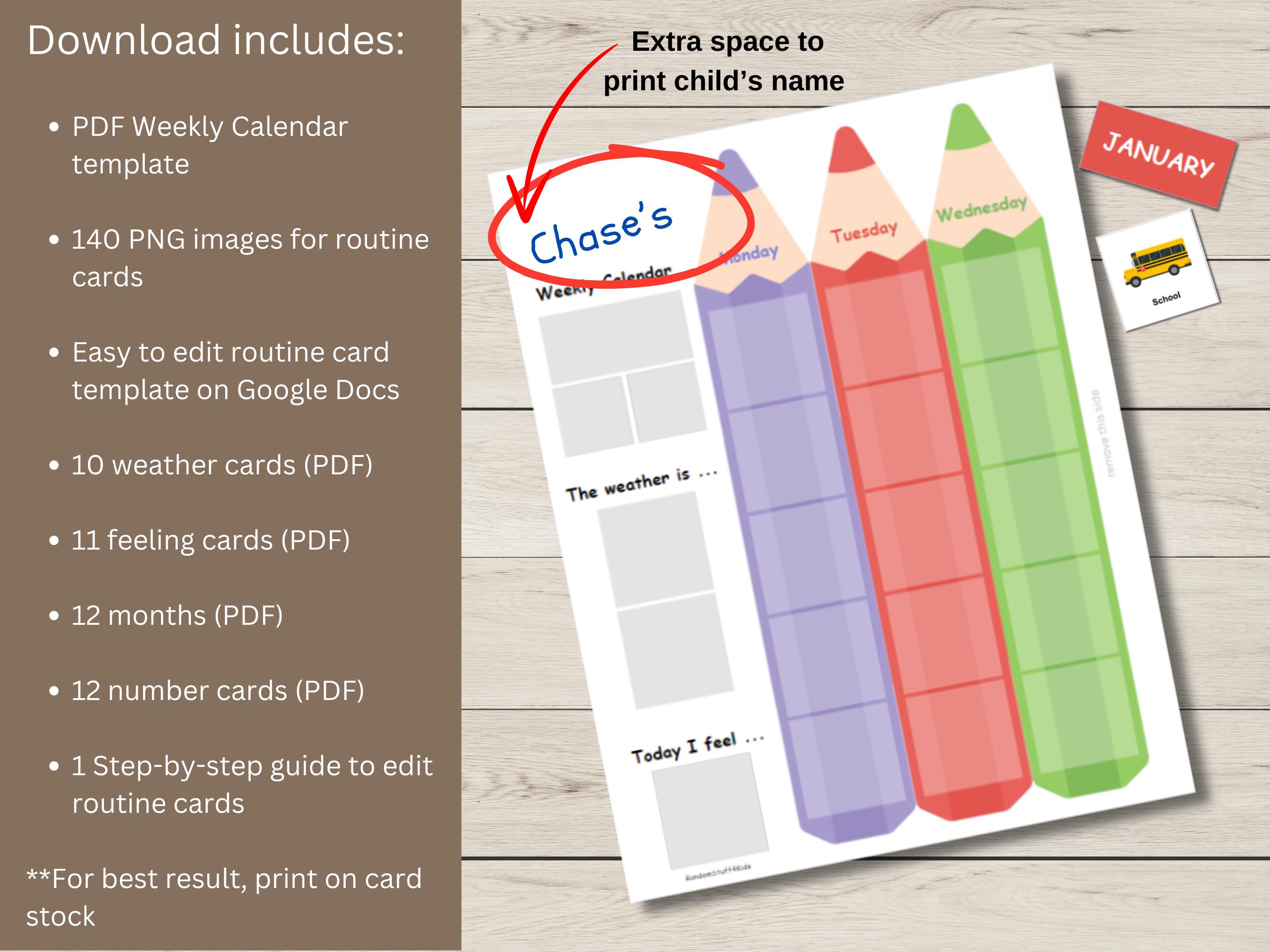 Kids Visual Weekly Calendar: Customizable Picture Schedule (PDF ...