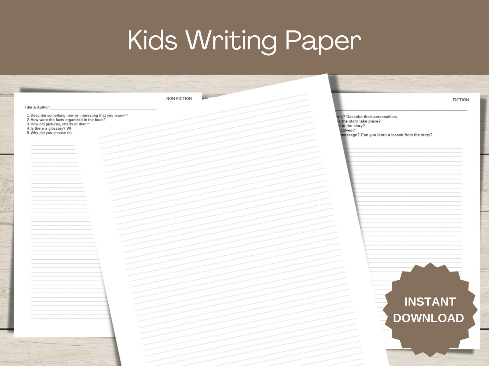 Kids Writing Paper. Printing Practice. Wide Lined Paper. Printable ...