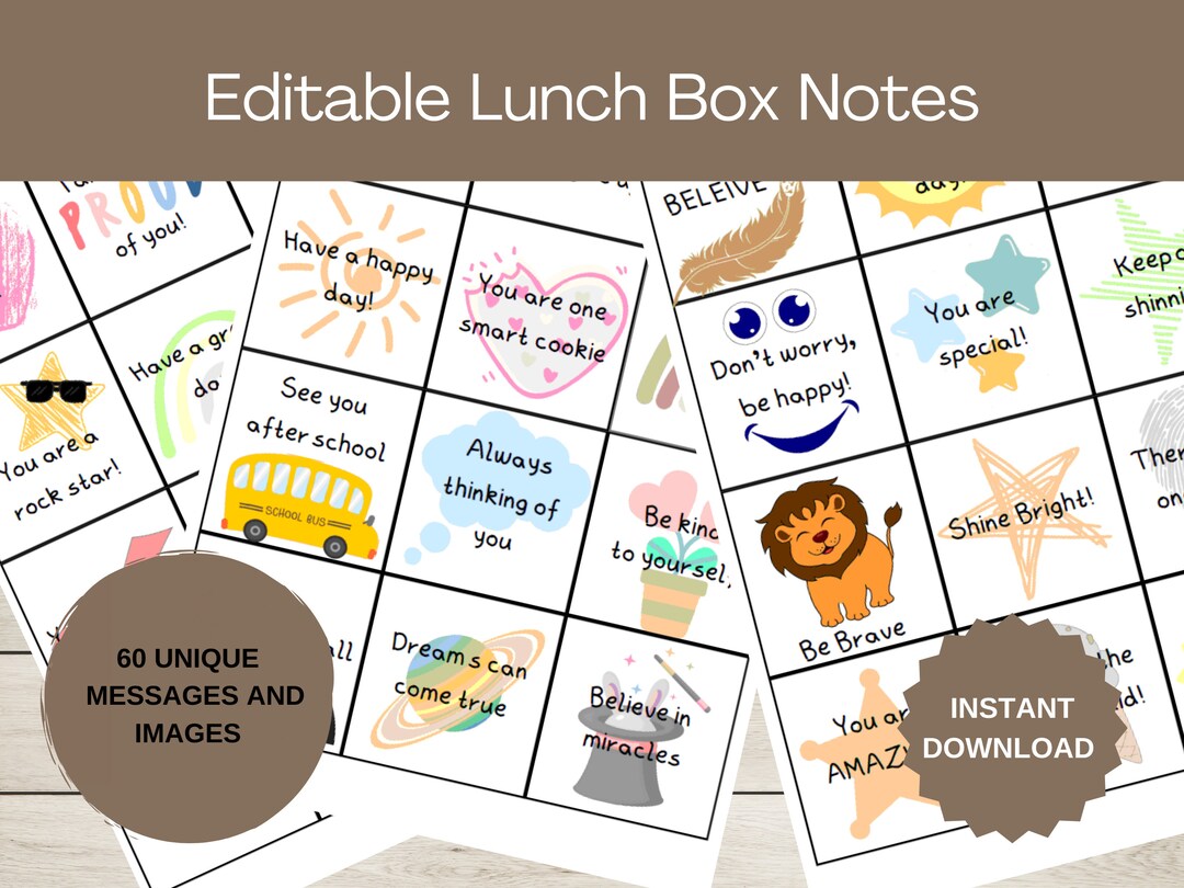 60 Editable Kids Lunch Box Notes. Positive Notes for Kids. Positive ...