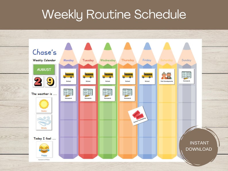 Kids Visual Weekly Calendar: Customizable Picture Schedule (PDF ...