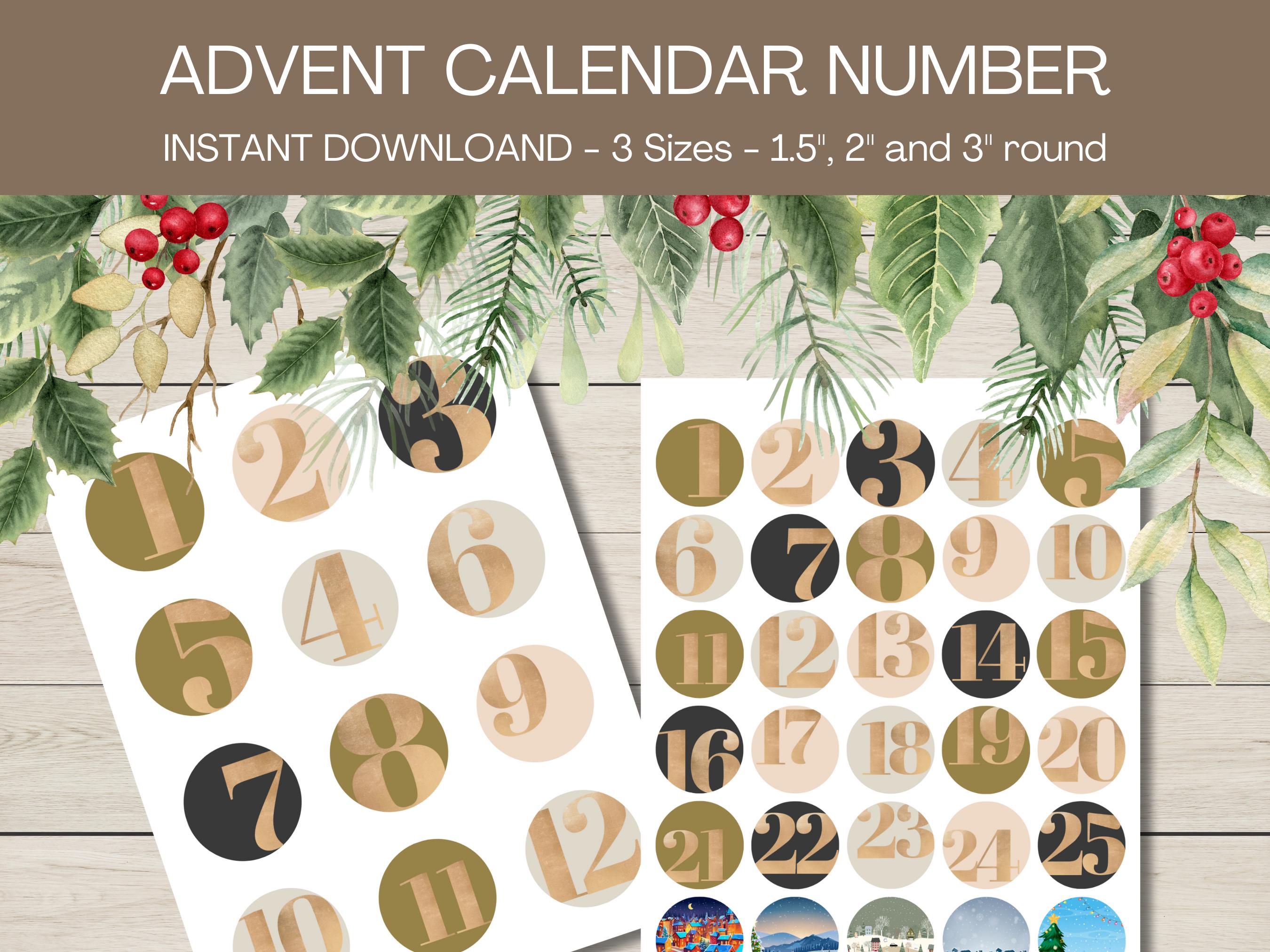 Printable Advent Calendar Stickers 1 to 25 Days Christmas Countdown ...