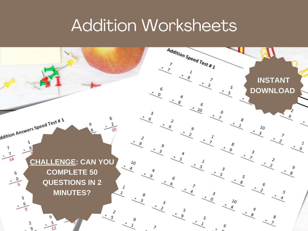 Grade 1 Math Addition Worksheets: Speed Test Practice (printable) - Etsy