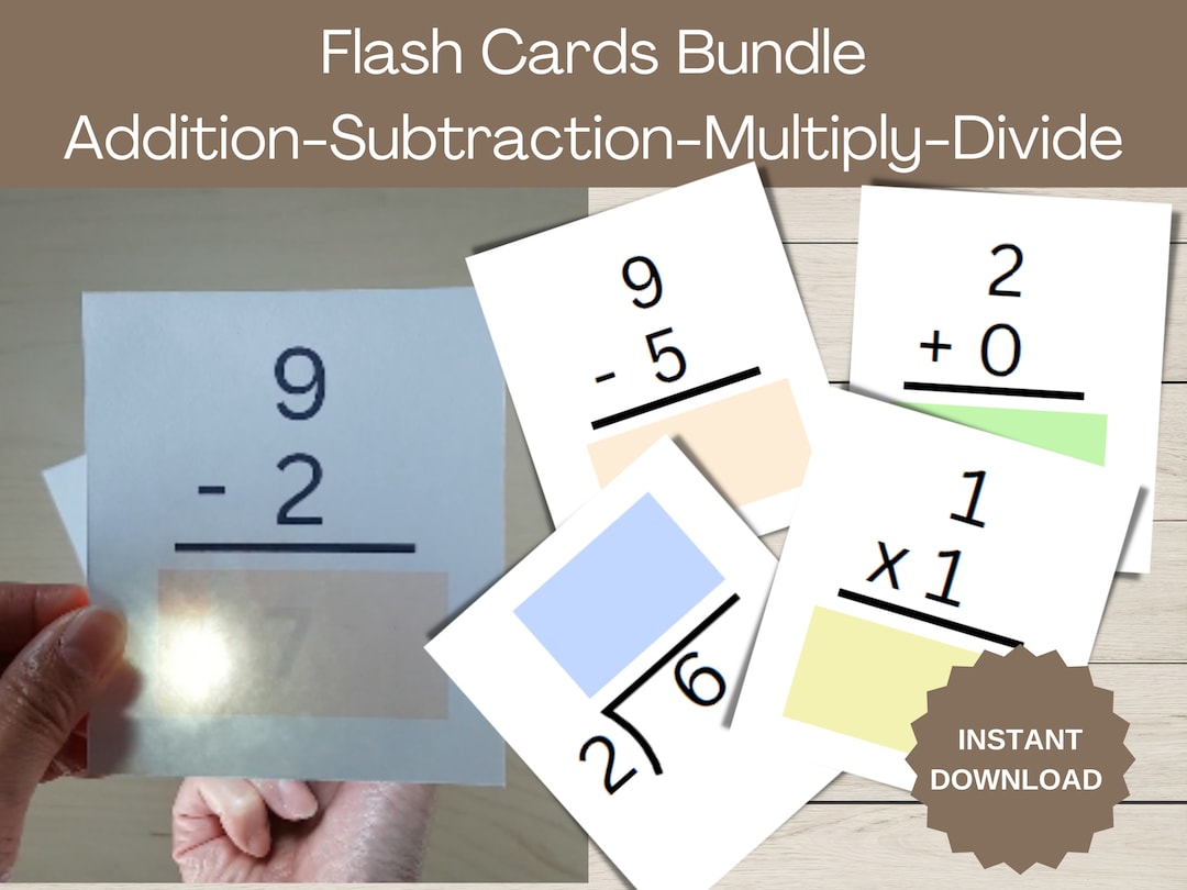 Addition Subtraction Multiplication & Division Printable Flash Cards ...