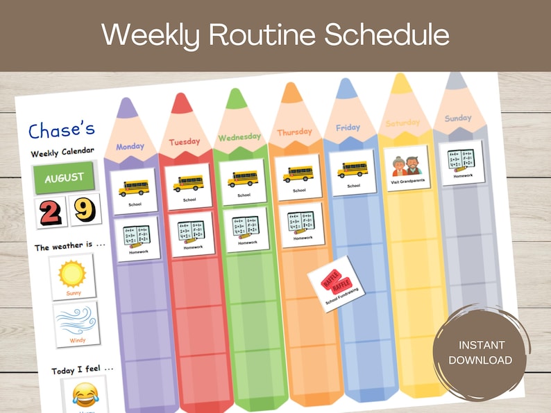 Kids Visual Weekly Calendar: Customizable Picture Schedule (PDF ...