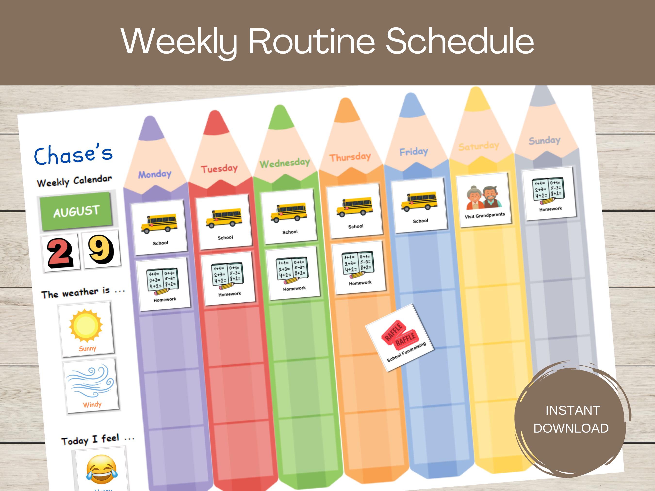 Kids Visual Weekly Calendar: Customizable Picture Schedule (PDF ...