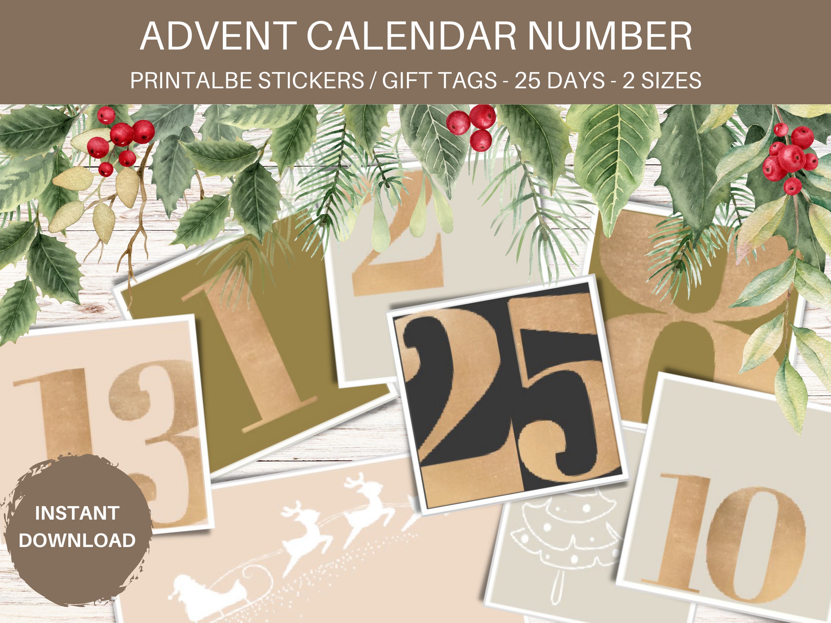Printable Christmas Advent Count Down Calendar Gift Tags or Stickers ...