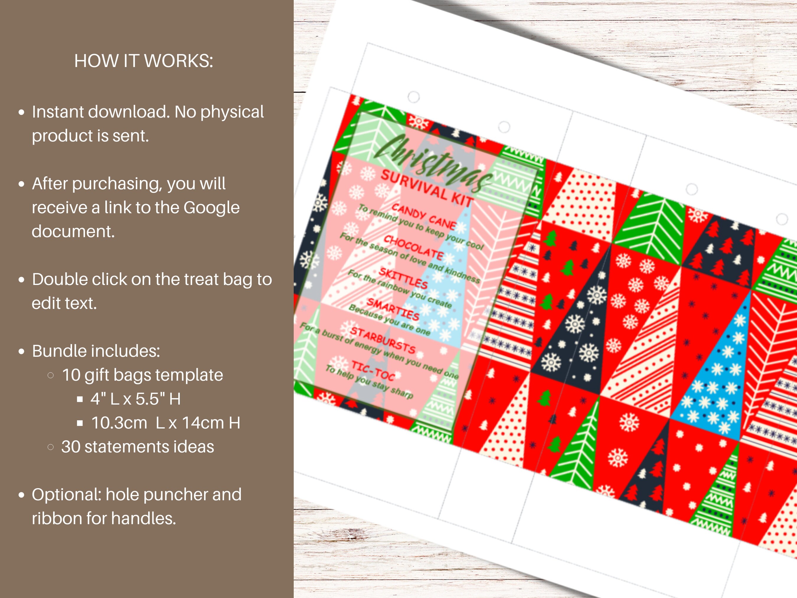 DIY Christmas Survival Kit Treat Bags: Editable Printable (digital ...