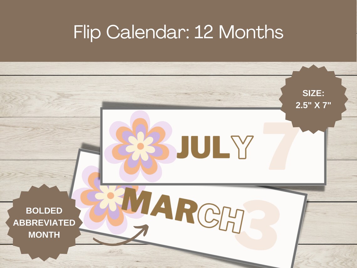 Printable Flip Calendar Printable Hanging Calendar Printable Reusable ...