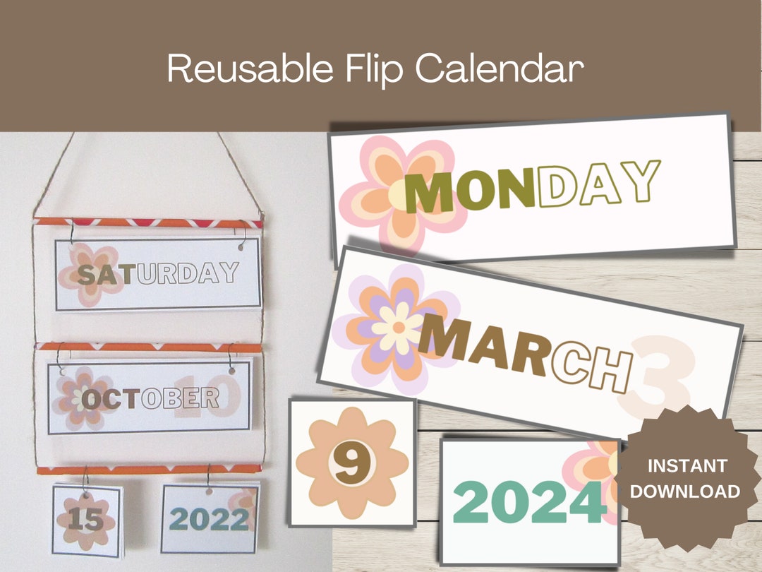 Printable Flip Calendar Printable Hanging Calendar Printable Reusable ...