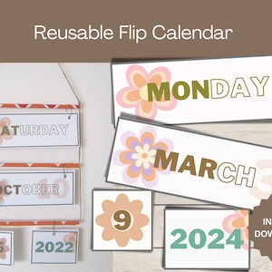 Printable Flip Calendar Printable Hanging Calendar Printable Reusable ...