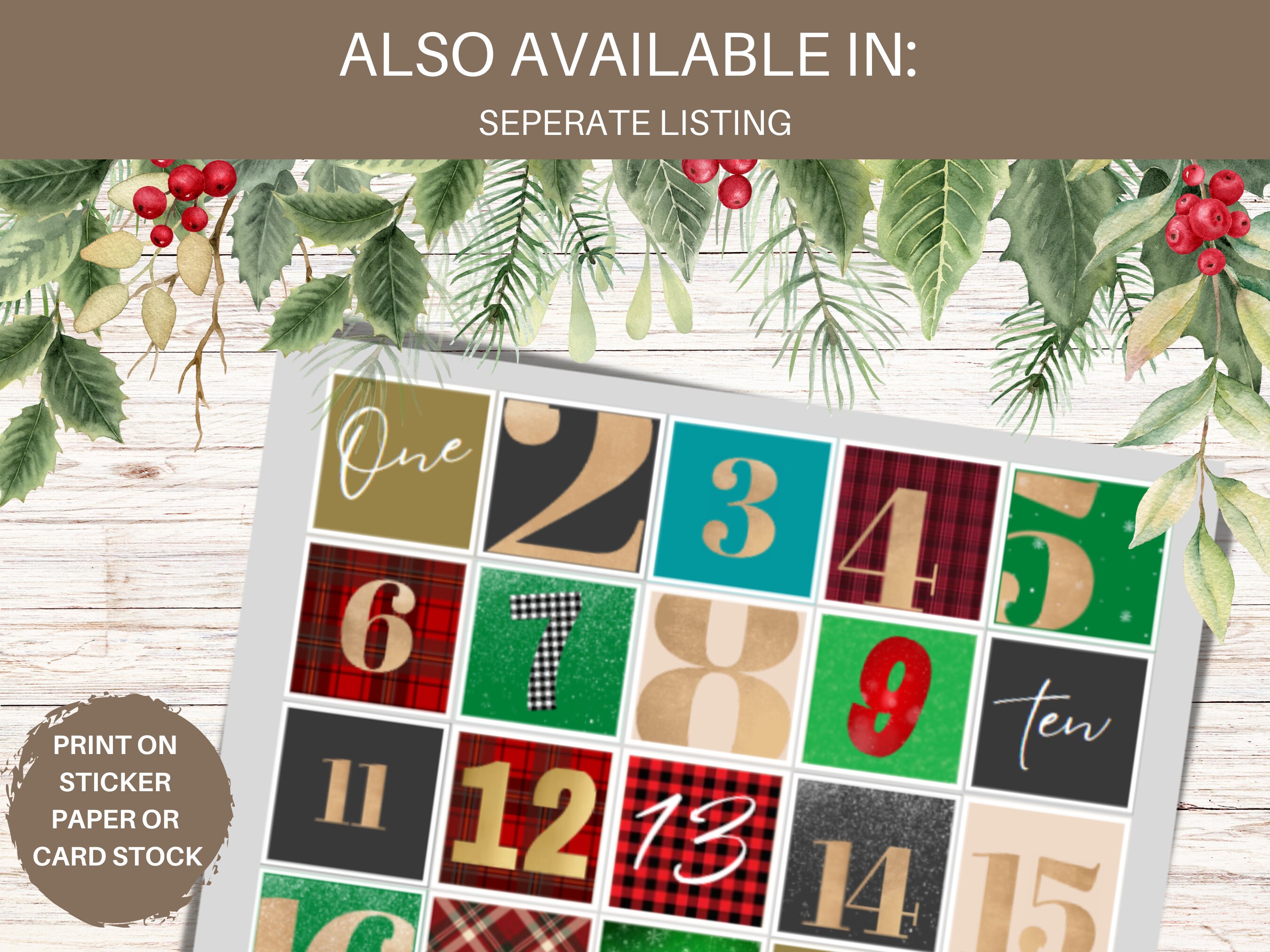 Printable Christmas Advent Count Down Calendar Gift Tags or Stickers ...