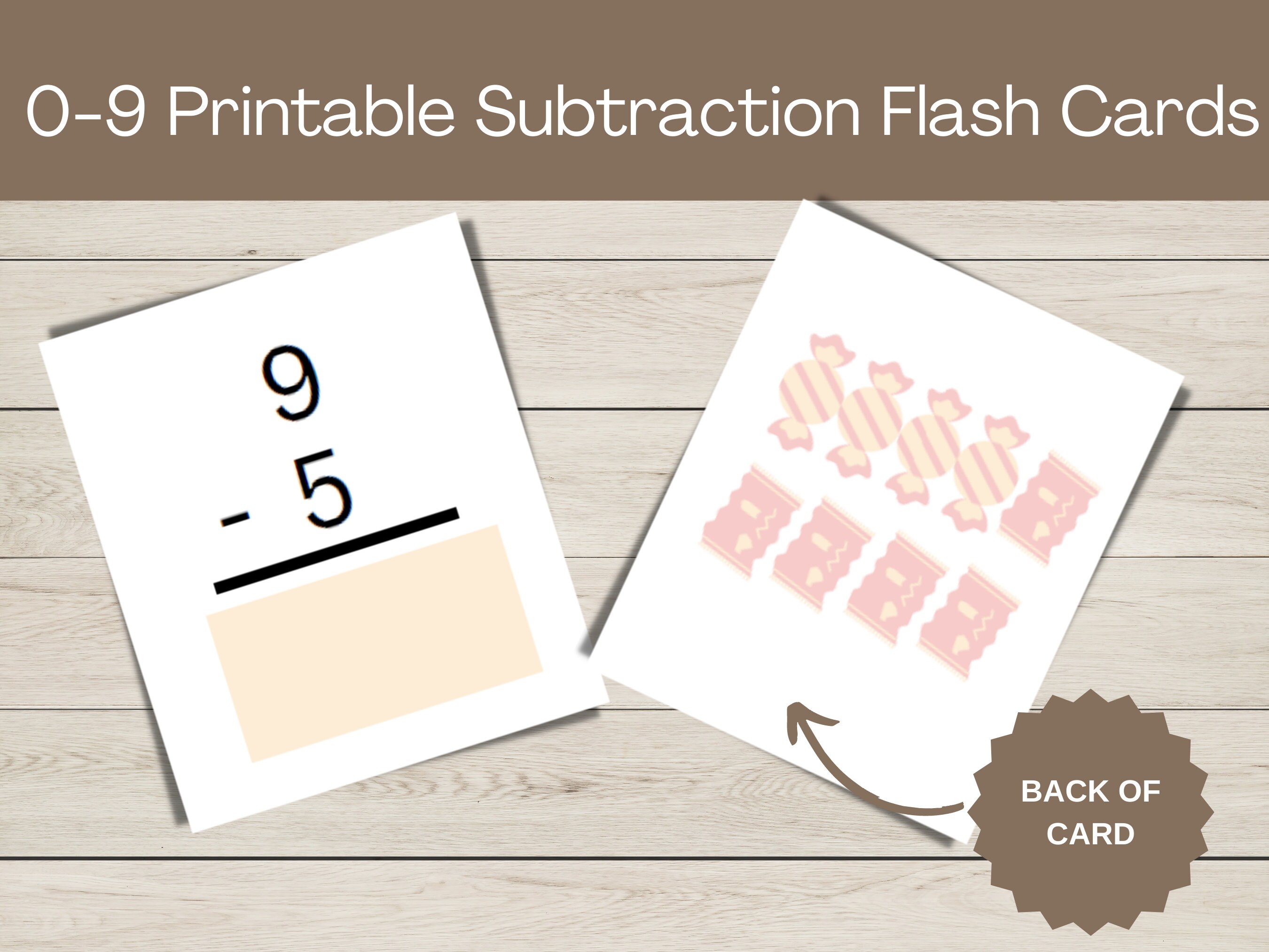 Subtraction Math Printable Flash Cards for Early Education Elementary ...